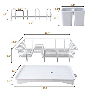 H-SPACE Dish Drying Rack, Space-Saving Dish Rack, Dish Racks for Kitchen Counter, Durable Metal Kitchen Drying Rack with a Cutlery Holder, Drying Rack for Dishes, Knives, Spoons, and Forks, White