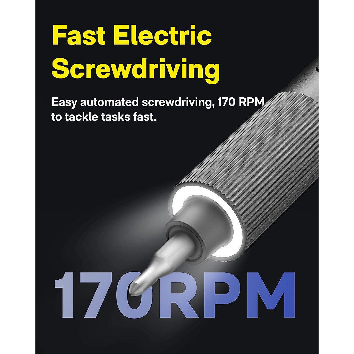 HOTO Mini Electric Screwdriver 25 Magnetic S2 Bits, 170RPM Precision Screwdriver Set USB-C, 2 Torque Settings, LED Light, Small Screwdriver Set for Eyeglasses, Electronics