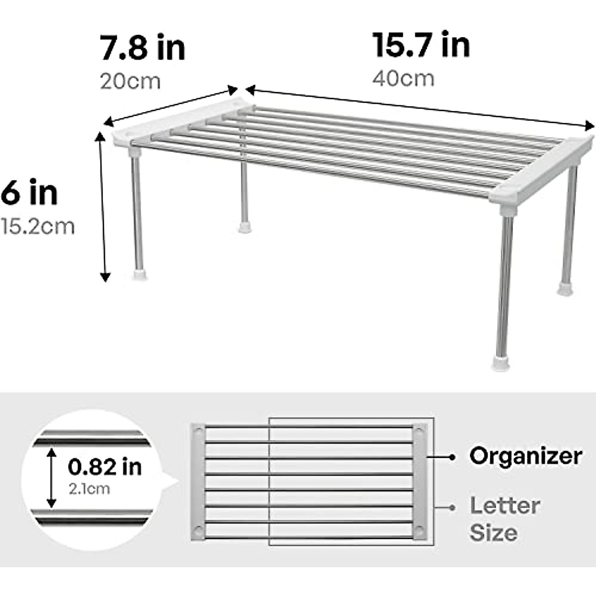 carrotez Cabinet Organizer Shelf, Set of 2 Stackable Kitchen Counter Shelves, Cabinet organizers and Storage, Pantry Storage Shelf Organizer, Kitchen Cabinet Organizer, White 15.7 x 7.8 x 6.1