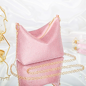 Afashor Fashion Womens Evening Bag Glitter Rhinestone Purse Shiny Clutch Handbag for Party Wedding Pink