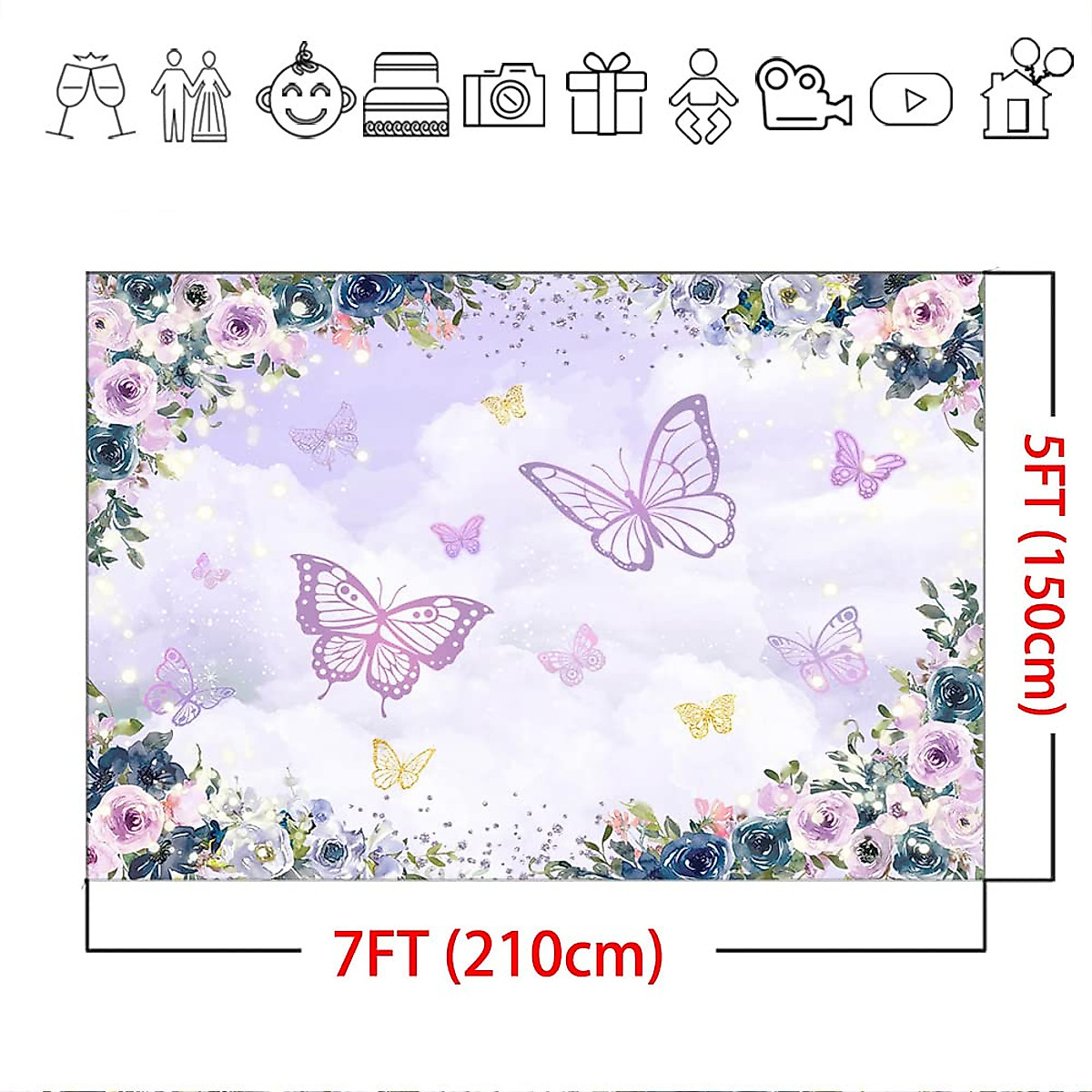 Mocsicka Violet Butterfly Backdrop 7x5ft Purple Floral Girl Butterfly Party Decorations Background Butterfly Theme Wedding Birthday Girls Baby Shower Decorations Backdrop