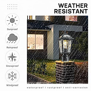 Moonlok Dusk to Dawn Outdoor Post Light, Waterproof Pole Lantern Light Fixture, Seeded Glass Exterior Matte Black Lamp Post Light for Yard, Garden, Fence, Pathway