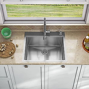 Sinber 25" x 22" x 9" Drop In Single Bowl Kitchen Sink with 18 Gauge 304 Stainless Steel Satin Finish HT2522S-9-S (Sink Only)
