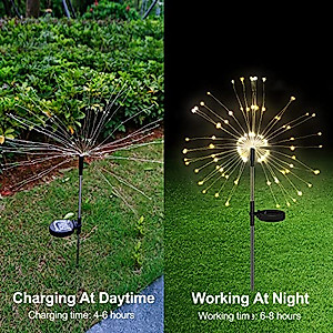 Anordsem Solar Garden Lights 2 Pack, Solar Fireworks Lights DIY Firework Lights,Outdoor Decorative Solar Lights IP65 Waterproof LED,Solar Pathway Lights for Walkway Patio Backyard Party (Warm White)