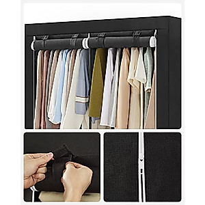 SONGMICS Portable Closet, Wardrobe Closet Organizer with Cover, 3 Hanging Rods and Shelves, 4 Side Pockets, 51.2 x 17.7 x 65.7 Inches, Large Capacity for Bedroom, Living Room, Black URYG092B02