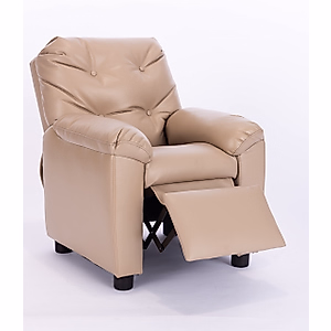 Q-Max Tufted Back Sofa Chair with Pillow Top Armrest and Footrest, Beige Finish Children Recliner