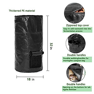 Compost Bin Bags 34 Gallon Garden Compost Bags Outdoor Reusable,Organic Waste Kitchen Garden Yard Compost Bag Collapsible Leaf Lawn Bags Gardening Container (Black 2pcs)