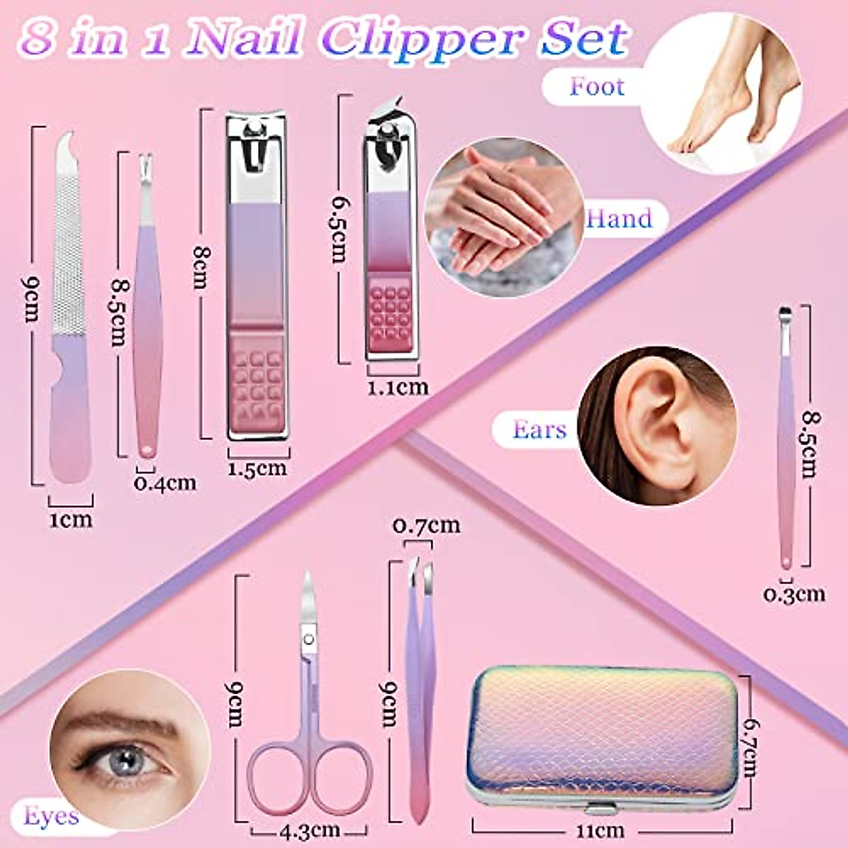 Nail Clippers Set, Manicure Set Professional Men Women Grooming Set 8 in 1 Stainless Steel Nail Care Tools with Mini Luxurious Travel Case Gifts for Business Familly Friend
