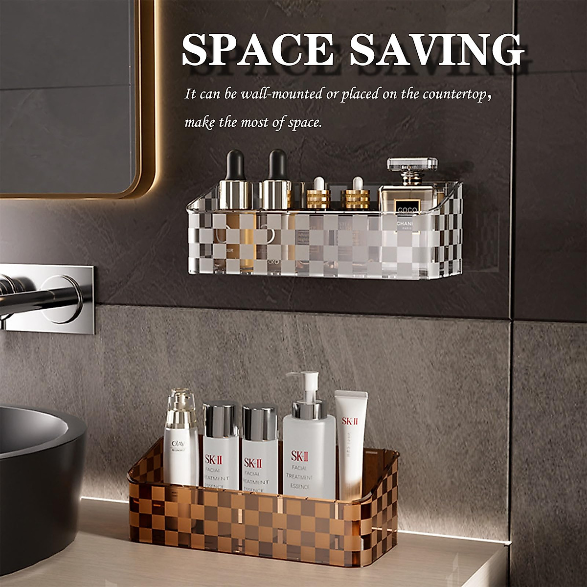 Lae Nuvole 2 Pack Suction Cup Shower Caddy Wall Mount Bathroom Organizers and Storage, Plastic Shower Caddy Adhesive Shower Organizer for Wall, Clear (Transparent)