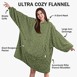 MIZZEO Oversized Wearable Blanket One Size Fits All, Super Warm and Cozy Flannel Hoodie Blanket for Women Men (Green)