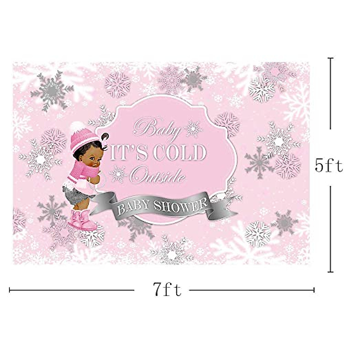MEHOFOTO Winter Wonderland Girl Baby Shower Photography Studio Background Party Decor Silver Snowflake Pink Little Princess Baby It's Cold Outside Banner Photo Backdrop Banner 7x5ft
