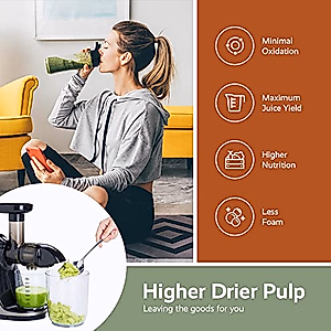 Jocuu Slow Masticating Juicer with 2-Speed Modes - Cold Press Juicer Machine - Quiet Motor & Reverse Function - Easy to Clean Juicer Extractor - Juice Recipes for Fruits & Vegetables (Grey)