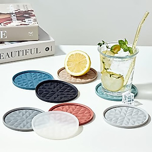 Wingcases Silicone Coasters for Drinks[6 Pack]- Cup Mat with Holder for Tabletop Protection-Non-Slip, Non-Stick, Coffee Table Decor, Great Gift for Any Occasion, Black