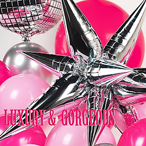 yeewaka Hot pink and silver disco balloon arch garland kit 150pcs with disco ball star mylar balloon for back to 80s 90s DiscoTheme prom Women 30th Birthday last rodeo bachelorette party decorations