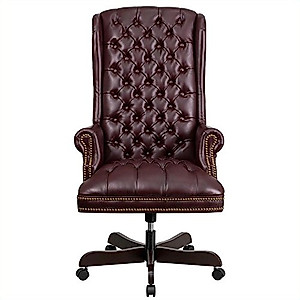 Scranton & Co Traditional Leather Executive Office Chair in Burgundy Red
