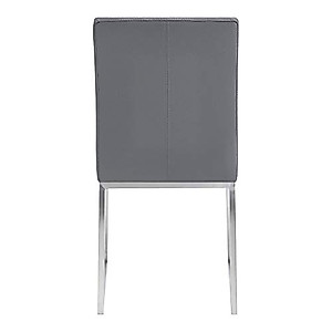 Armen Living Trevor Contemporary Faux Leather Dining Chair - Set of 2, 20" Seat Height, Gray and Brushed Stainless Steel