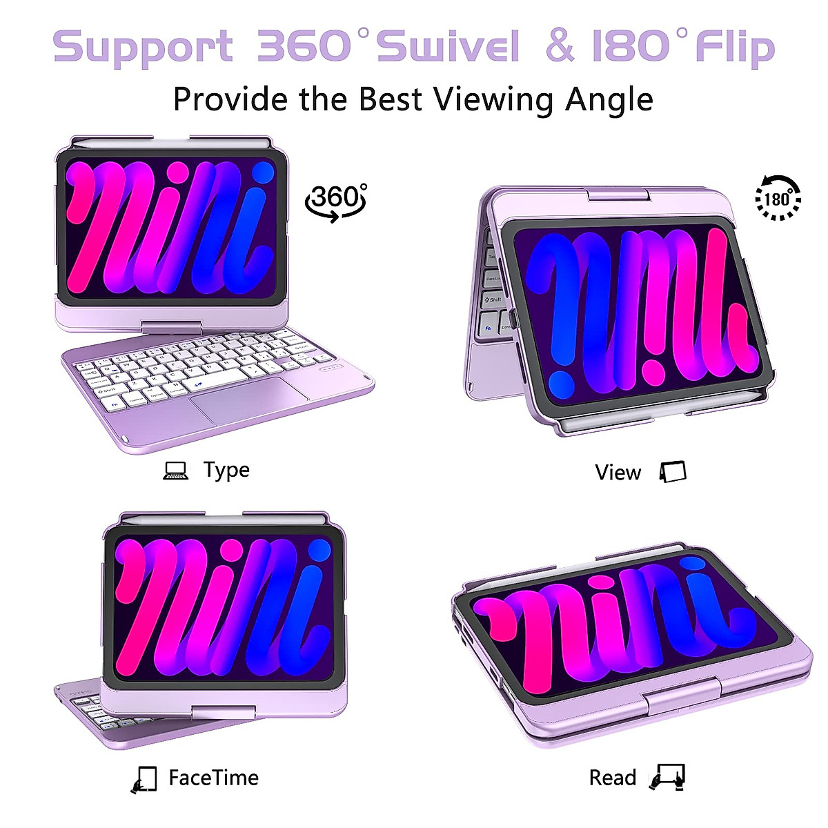 iPad Mini 6 Case with Keyboard, Keyboard iPad Mini 6th Generation 2021 8.3-inch 6th Generation, 360° Rotatable Touchpad Keyboard Case,Thin & Protective for iPad Mini (6th Generation 2021) Tablet