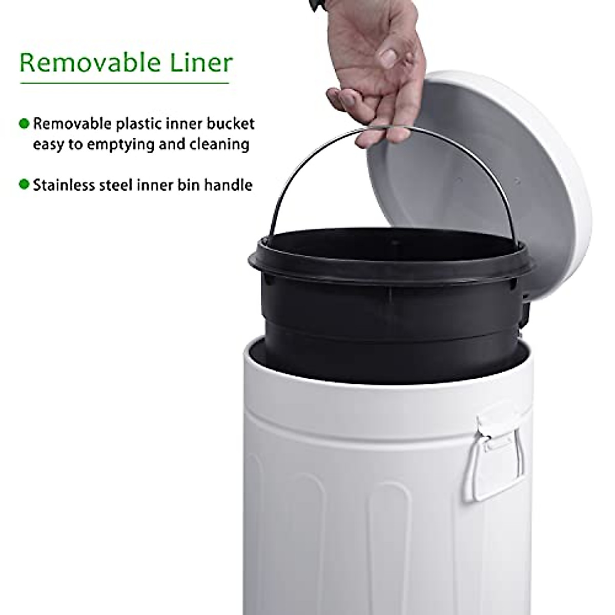 Innovaze 3.2 Gal + 0.8 Gal Bathroom Trash Can, Stylish White Steel Small Garbage Can with Lid and Removable Inner Bucket