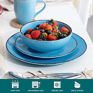 vancasso Navia Dinnerware Set 16 pieces Colorful Set for 4 Stoneware Spray Spot Patterned Service Dish with Dinner Plates, Salad Plates, Bowls, Mugs - Colorful