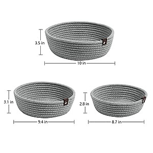 Goodpick 3pack Small Basket - Woven Storage Basket for Living Room Bathroom Storage Basket for towels Cute Round Basket for Baby Toy Storage Home Storage Baskets for Shelves Gift Baskets, Gray