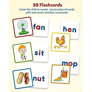 Coogam Wooden Short Vowel Reading Letters Sorting Spelling Games, Sight Words Learning Flashcards Alphabet Puzzle Montessori Educational Toy Gift for Kids 3 4 5 Years Old