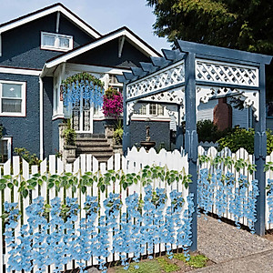 Ranslen 48 Pieces Artificial Wisteria Flower Hanging Silk Garland Vine Ratta Wedding Decor String Home Party Garden Outdoor Decoration Supplies (Blue, 48)