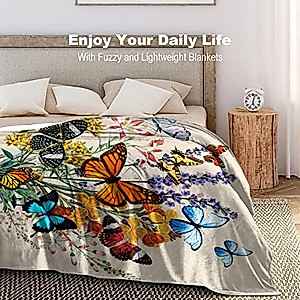 Butterfly Blanket Beautiful Butterfly Throw Blanket Ultra Soft Flannel Vintage Botanical Butterflies Blanket Gifts for Kids Adults 50"X40"