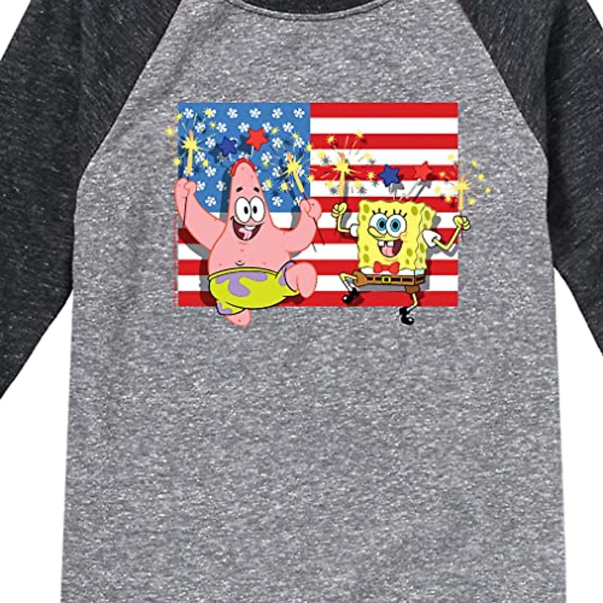 HYBRID APPAREL - Spongebob Squarepants - Patrick Sparkers Flag - Toddler & Youth Raglan Graphic T-Shirt - Size 3T