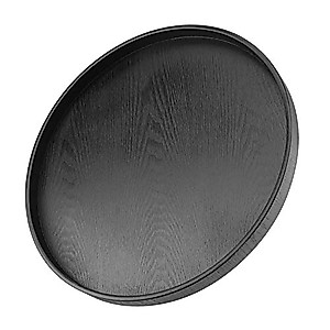 Wood Serving Tray, Black Round Serving Tray Wooden Serving Tray Wood Round Serving Dishes, Trays & Platters 14.7*14.7 Inch