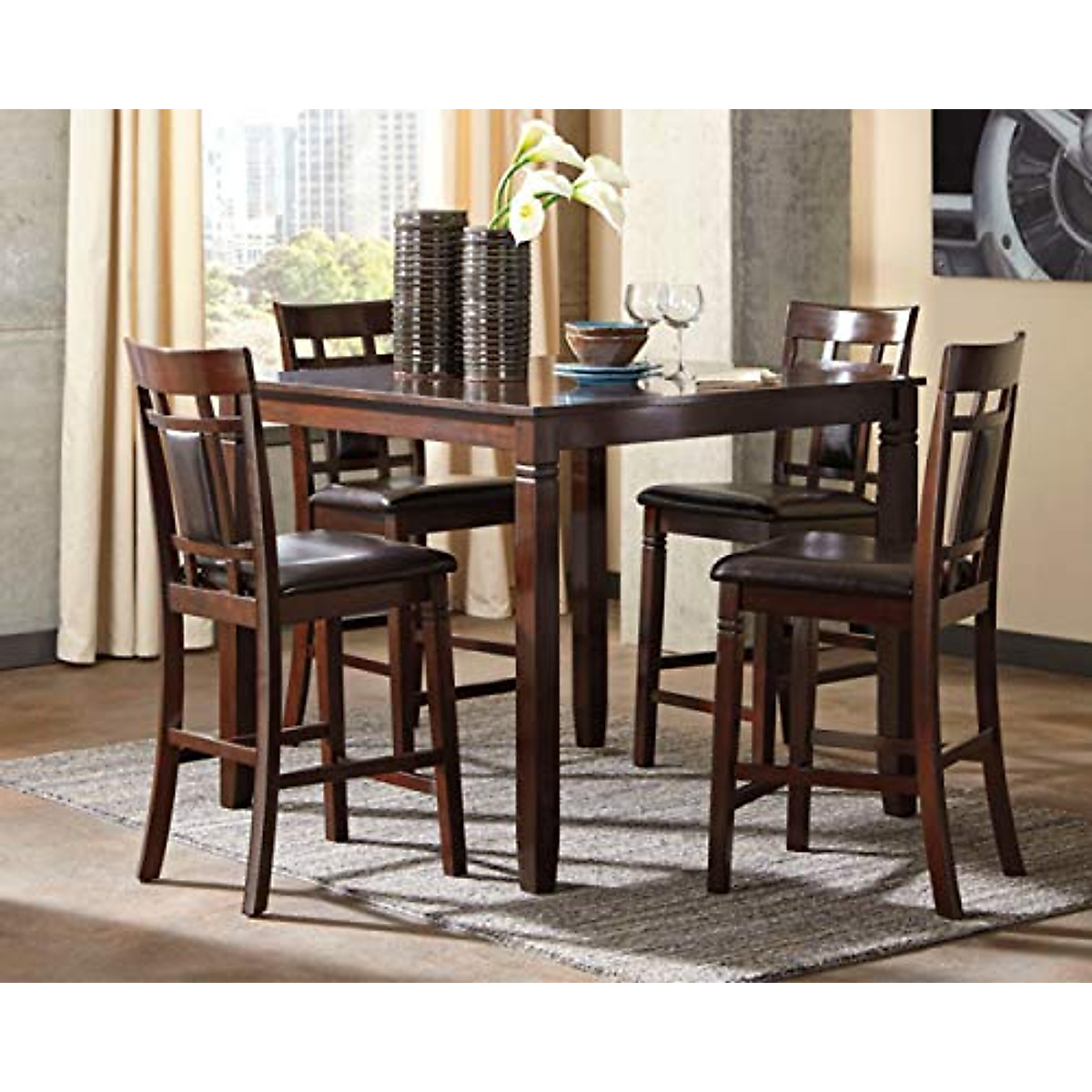 Signature Design by Ashley Bennox 5 Piece Counter Height Dining Set, Includes Table & 4 Barstools, Brown