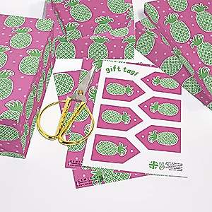 CENTRAL 23 Birthday Gift Wrap - Pineapple Wrapping Paper - 6 Sheets of Fruit Gift Wrap for Her - Tropical Themed Birthday - Pink Green - Summer - Comes With Fun Stickers