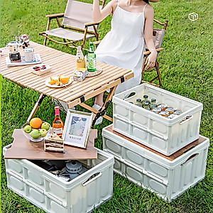 LYZOLICS Collapsible Storage Bin with Wooden Lid, Foldable&Stackable Storage Crate for Outdoor Car, Toys, Camping, Picnic, Indoor Home Room (30L-1pcs)