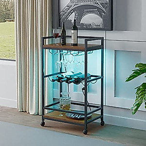 Boss Premium® BarUSA™ LED Bar Cart for Home Mini Portable Wine Bar Coffee Carts Small Mobile Serving Stand Liquor Beverage Drink Tea Alcohol Kitchen Rolling Cart - Designed in USA (Patented)