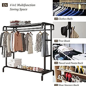 Double Rails Clothes Rack, Industrial Pipe Style Rolling Garment Rack, Heavy Duty Clothes Hanging Rack for Shop Home Office Laundry,Black,120 * 50 * 150cm