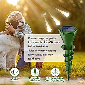Qualirey Mole Repellent Screw Solar Powered Ultrasonic Groundhog Repeller Mole Deterrent Spikes Snake Vole Gopher Armadillo Repellent Groundhog Deterrent Vibration Stake for Lawn Garden Yard (4 Pack)