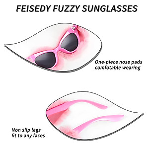 FEISEDY Women Plush Fuzzy Cat Eye Sunglasses Punk Soft Velvet Shades Ladies Handmade Party Masquerade Eyewear B2877