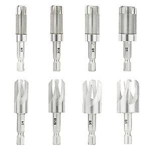 Wood Plug Cutters, 8 Pcs Straight and Tapered Plug Cutter Set 1/4", 5/16”, 3/8", and 1/2" Taper Cutting Tool Cork Drill Bit Knife Set with 1/4 Hex Shank