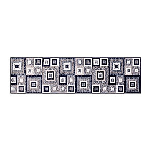 Flash Furniture Gideon Collection 2' x 7' Abstract Area Rug - Blue, Grey, and White Olefin Facing - Cotton Backing - Living Room or Bedroom