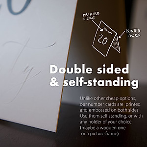 Siko Table Numbers 1-20 - Double Sided Wedding Table Numbers with Head Table Card & Embossed Details - 4x6 inches, Self-Standing Table Cards for Wedding Reception | Perfect for Special Occasion Events