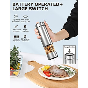 innhom Electric Salt and Pepper Grinder Set Battery Operated Stainless Steel Salt Grinder Pepper Mill Automatic Salt and Pepper Grinder Set with Adjustable Coarseness