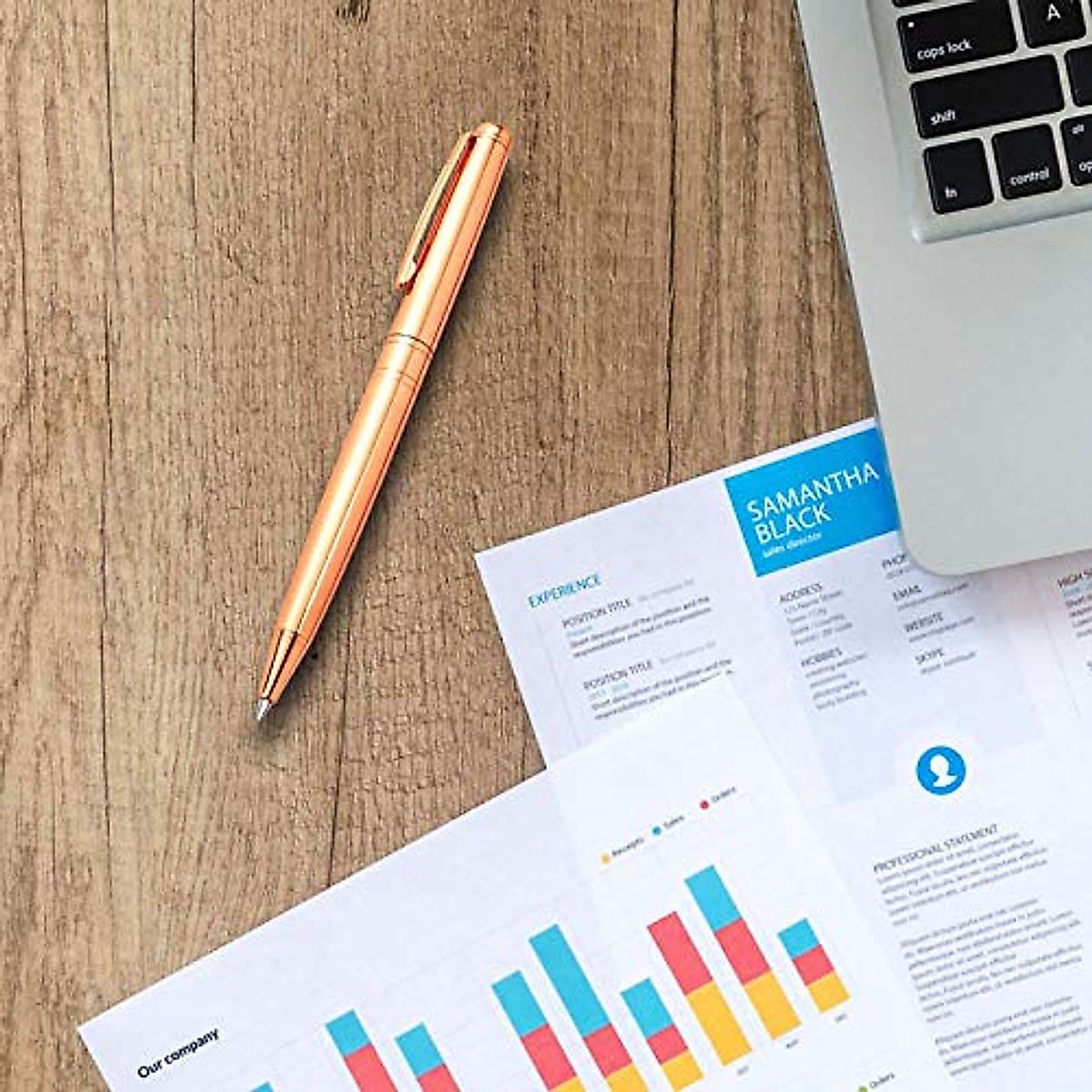 Cambond Ballpoint Pens Black Ink, Metal Pens Stainless Steel Uniform Pens for Gift Business Men Police Flight Attendant, 1.0 mm Medium Point, 3 Pens with Extra 3 Refills, Rose Gold