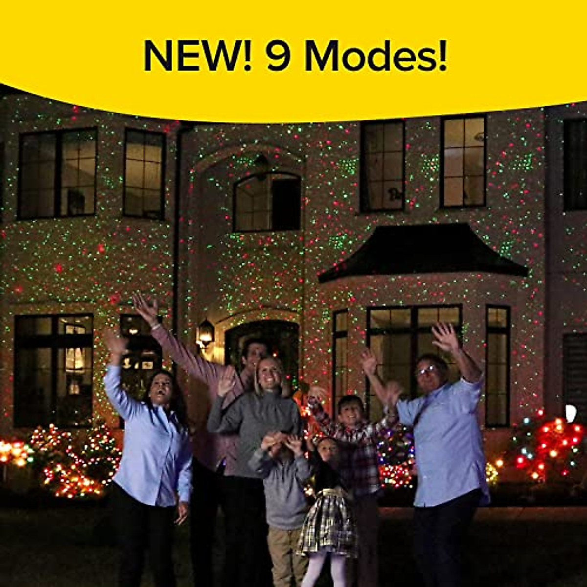 NEW 2022 Star Shower Ultra 9 AS-SEEN-ON-TV with 9 enhanced modes for SPECTACULAR Outdoor Holiday Laser Lighting with Thousands of Lights covering 3200 square feet, Green, 8.5 In