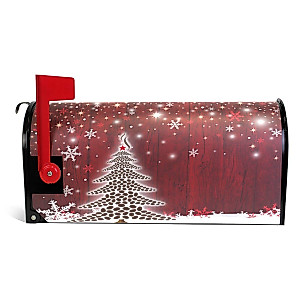 Naanle Christmas Xmas Magnetic Mailbox Cover, Red Christmas Tree Snowflake Mailbox Wrap Home Decorative for Standard Size 20.8”(L) x 18”(W)