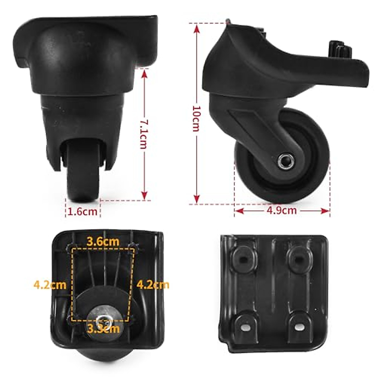 2-Pcs Luggage Wheel Replacement, Suitcase Spinner Black Sturdy Mute Wheels Kit for DIY Repair, Spinner Casters Plastic 360 Degree Rotation