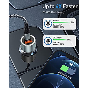 iPhone Car Charger, USB C Fast Car Charger[Apple MFi Certified] White Cat 38W 2-Port PD&QC 3.0 Cigarette Lighter Adapter with 3.3ft USB C to Lightning Cable for iPhone14 13 12 Pro/iPad/AirPods/Samsung