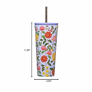 Corkcicle x Rifle Paper Co. Cold Cup Insulated Tumbler with Lid and Straw, Roses Purple, 24 oz – Reusable Water Bottle Keeps Beverages Cold for 12hrs, Hot 5hrs – Cupholder Friendly, Flexible Sip Lid