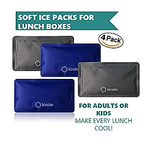 Ice Packs for Lunch Box Bag and Bento Boxes, 4 Pack Set, Reusable and Refreezable Soft Slim Pouches for Kids Boys Adults, Travel, School, Work, Camping, Long Lasting Cold, Flexible | Blue Grey…