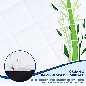 2 Pack Waterproof Crib Mattress Protector, Bamboo Viscose Soft Breathable Quilted Fitted Baby Mattress Cover, Noiseless, Breathable Deep Pocket Toddler Mattress Pad, 28'' x 52''