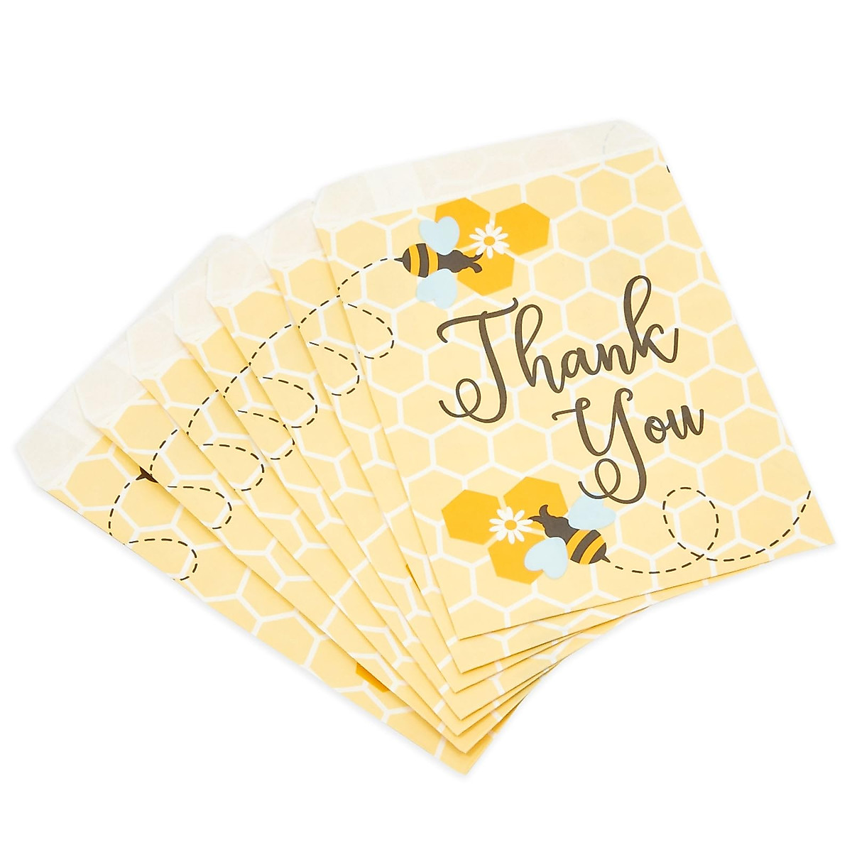 Sparkle and Bash Bumble Bee Party Favor Treat Bags for Baby Shower, Thank You (5x7 In, 100 Pack)