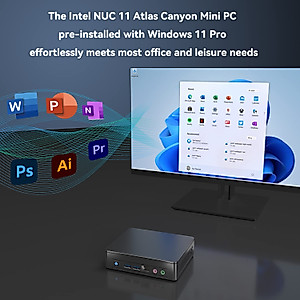 Intel NUC 11 Mini PC with Quad-Core Celeron N5105, Versatile Mini Computers 8GB DDR4 RAM & 256GB SSD - Support HDMI Dual 4K UHD/Bluetooth v5.2/Windows 11 Pro preinstalled（NUC11ATKC4）